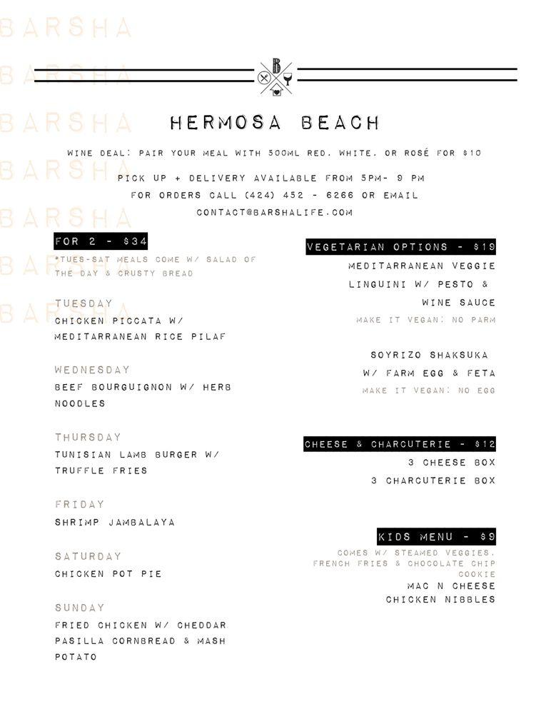 Menu at Barsha, Hermosa Beach, Aviation Blvd