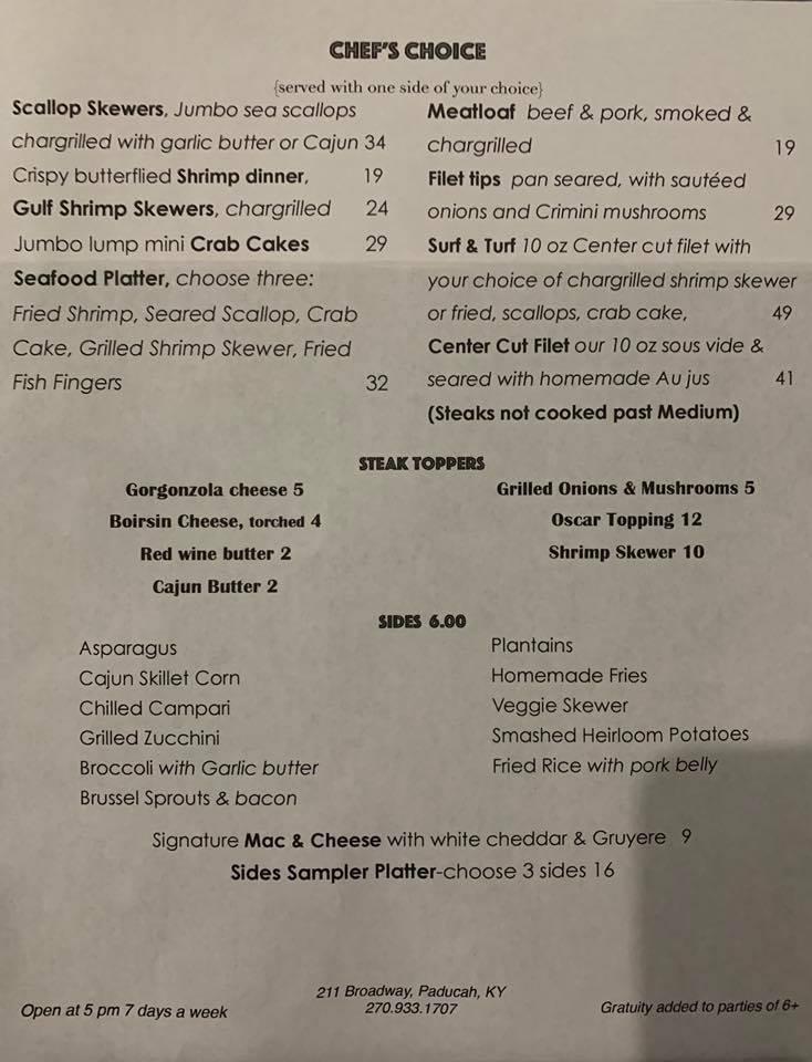 Menu at Grill 211 pub & bar, Paducah
