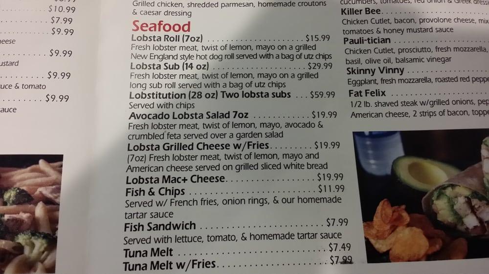 Menu at Pauli's restaurant, Boston
