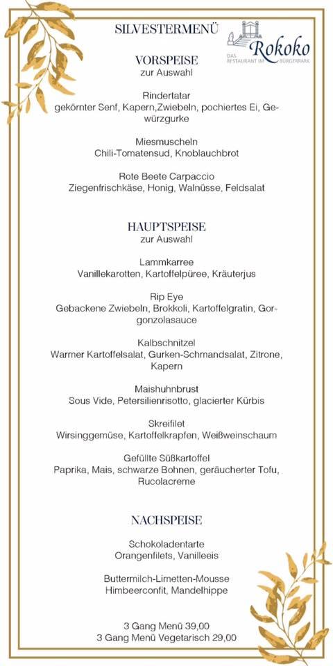Speisekarte von Restaurant Rokoko, Braunschweig