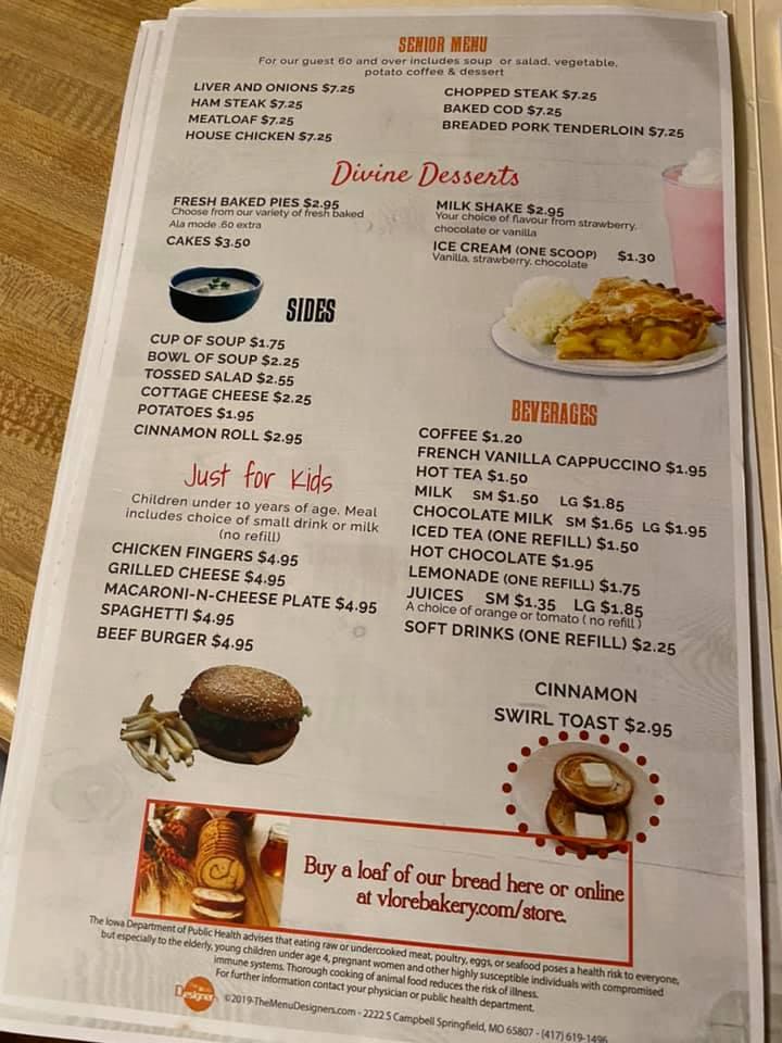 Menu at Spring Garden Restaurant, Camanche