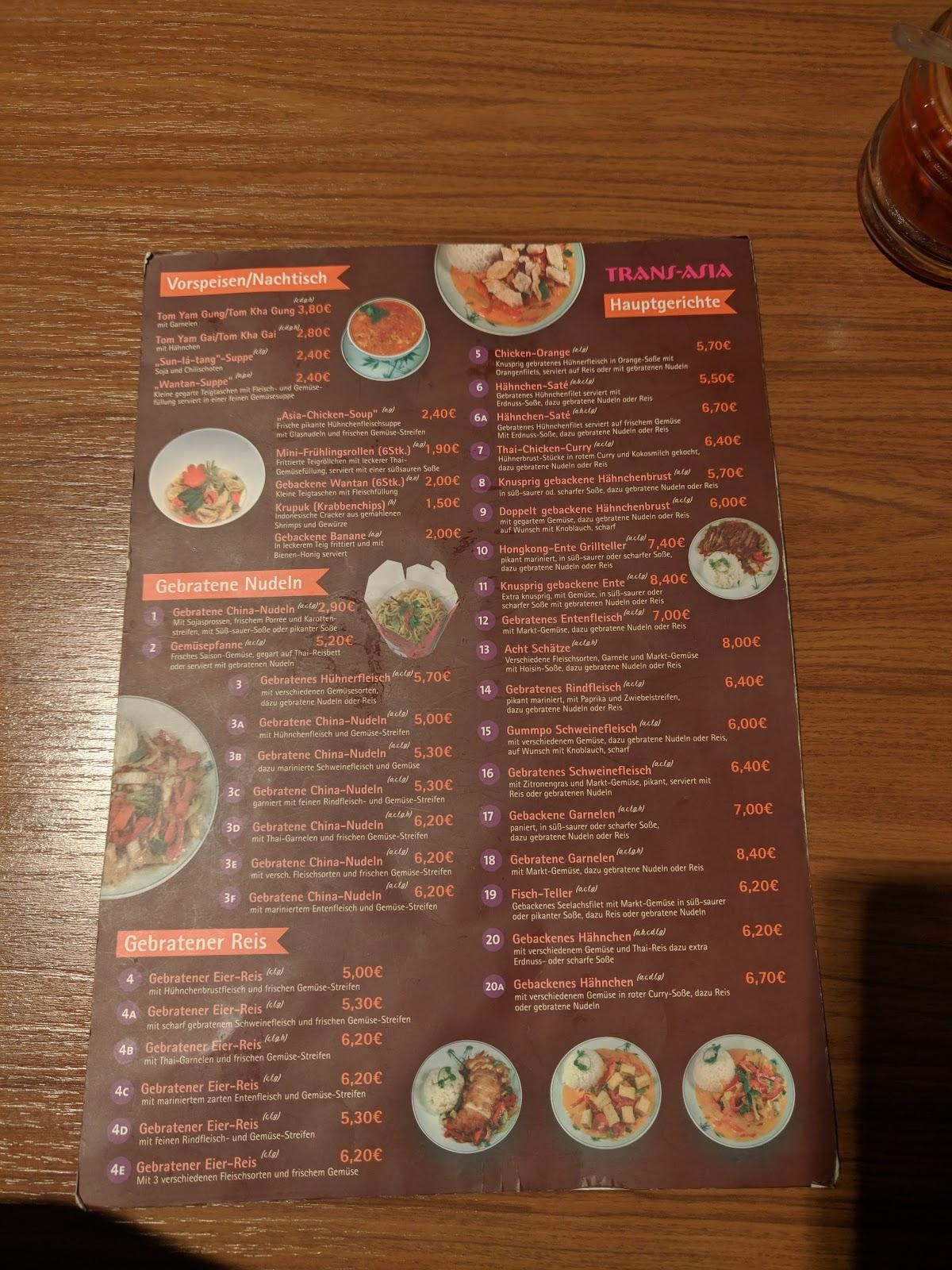 Speisekarte von Trans-Asia restaurant, Darmstadt
