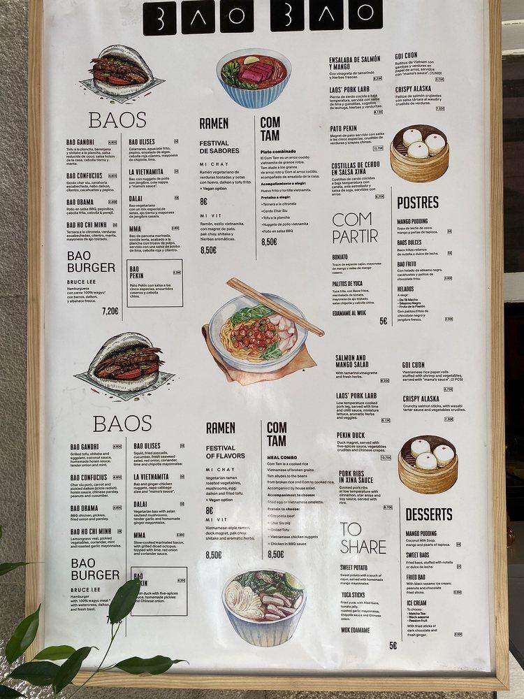 Menu at Bao Bao restaurant, Barcelona, Carrer de la Merce