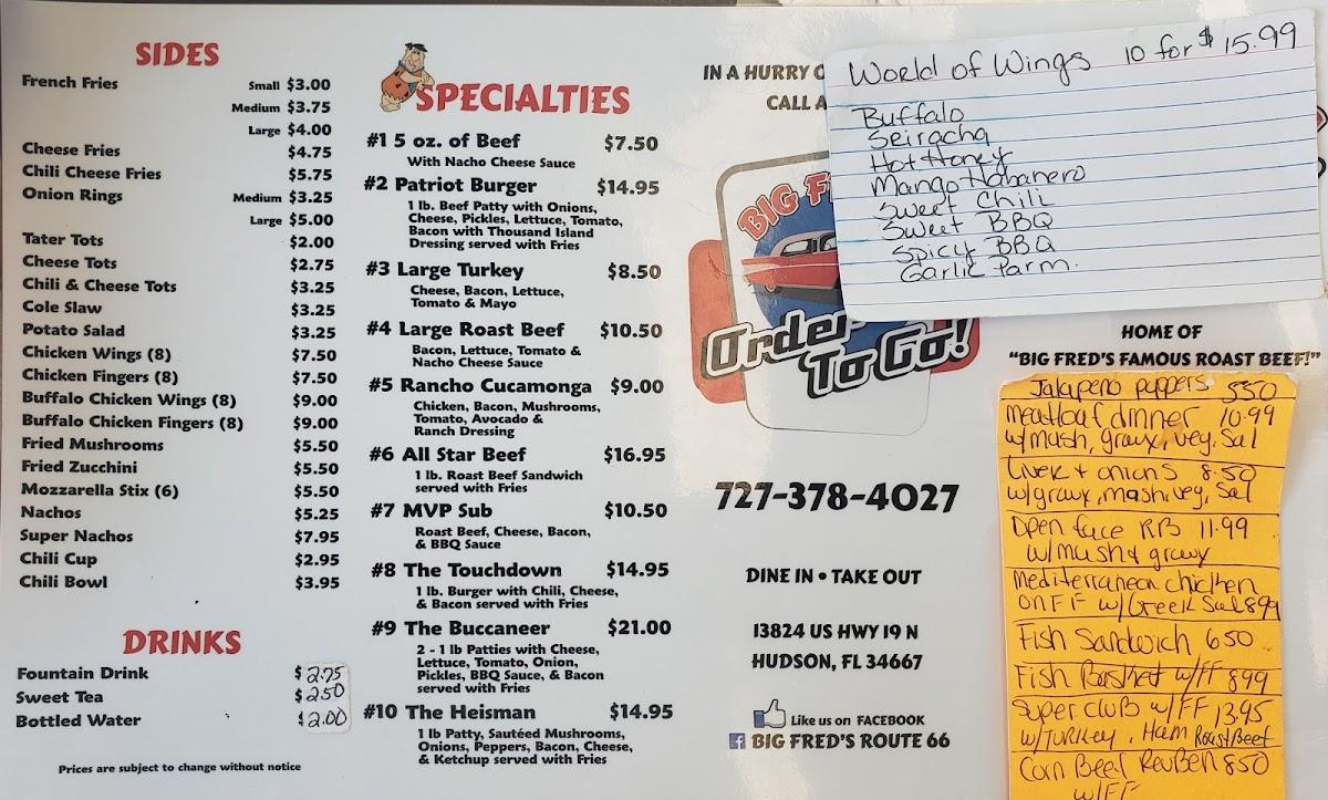 Menu at Route 66 Diner restaurant, Hudson