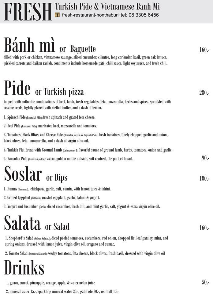 Menu at FRESH restaurant nonthaburi, Nonthaburi