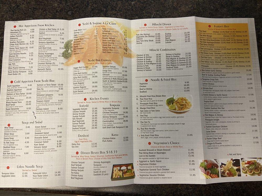 Menu at Fushimi Asian Fusion restaurant, Vestal