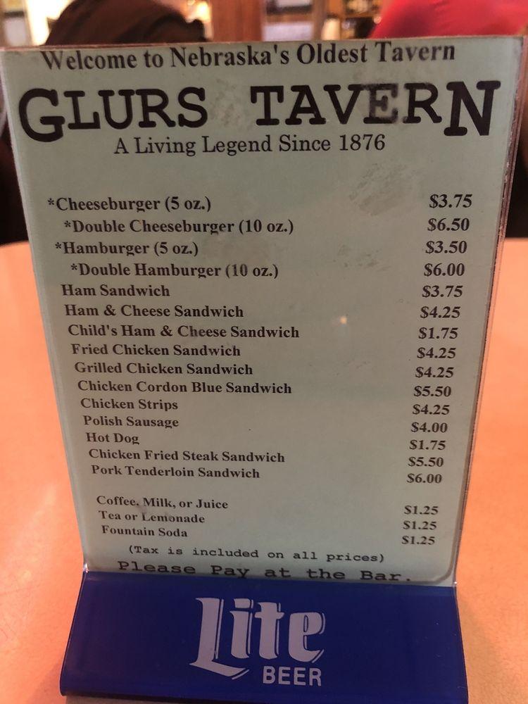 Menu at Glur's Tavern pub & bar, Columbus