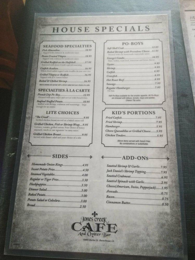 Menu at Jones Creek Cafe & Oyster Bar, Baton Rouge, Market St
