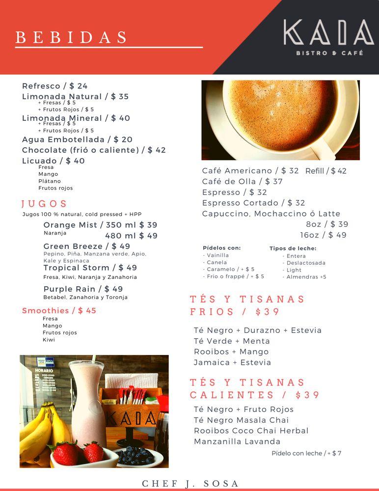 Menu at KAIA BISTRO & CAFE, Monterrey