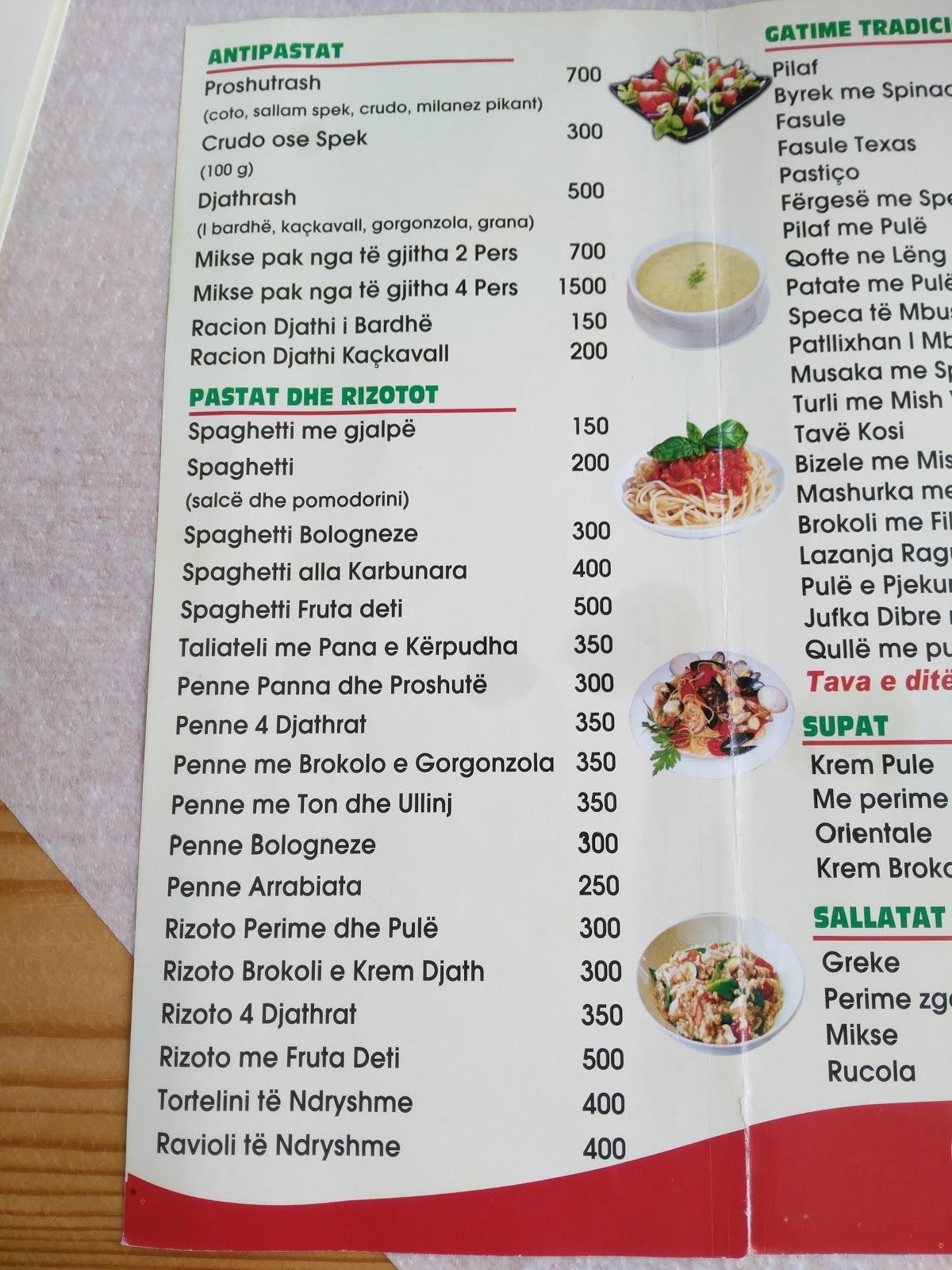 Menu at Kledi Restorant restaurant, Tirana, 8QFW+PJP