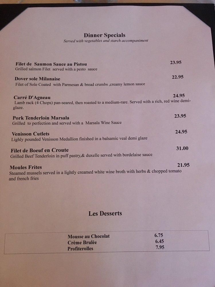 Menu at Le Troquet restaurant, Albuquerque