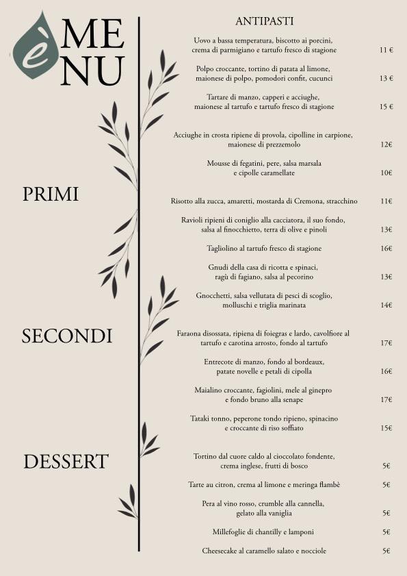 Menu at Petite Lumiere restaurant, Pisa