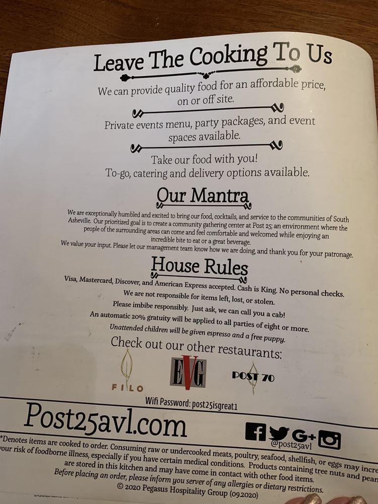 Menu at Post 25 Kitchen & Lounge pub & bar, Arden