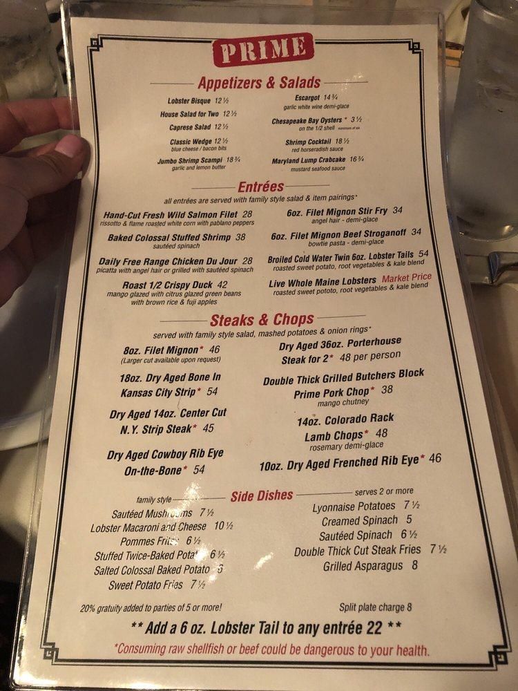 Menu at Prime Steakhouse, Aiken, 316 Richland Ave W