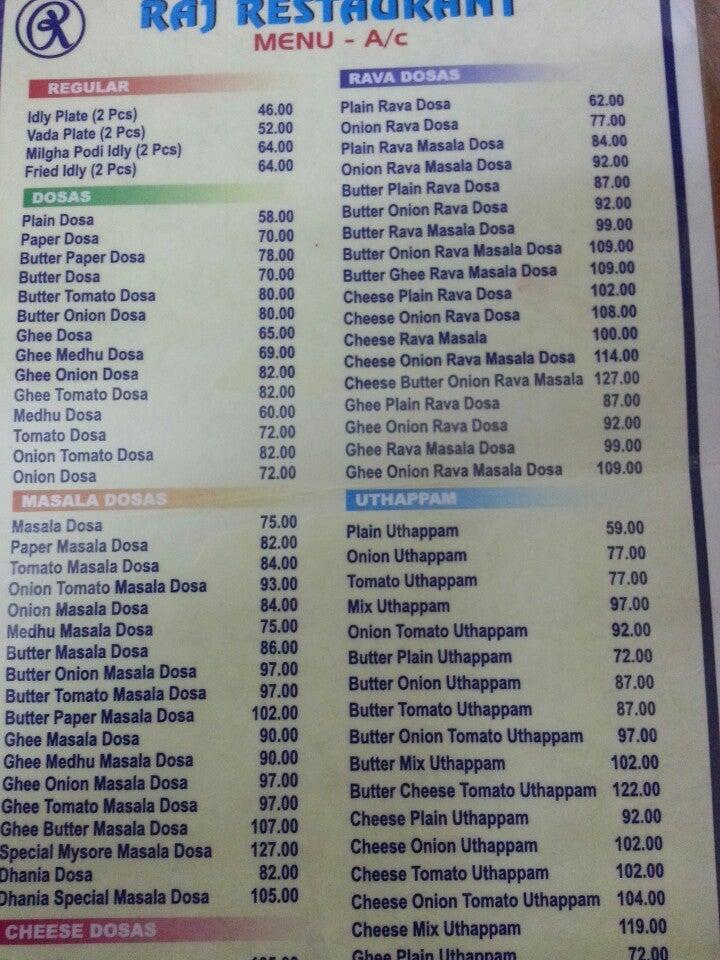 Menu at Raj Restaurant, Kolkata, 10/2