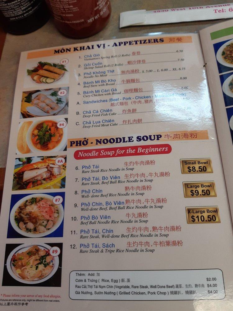 Menu at Royal Pho restaurant, Vancouver