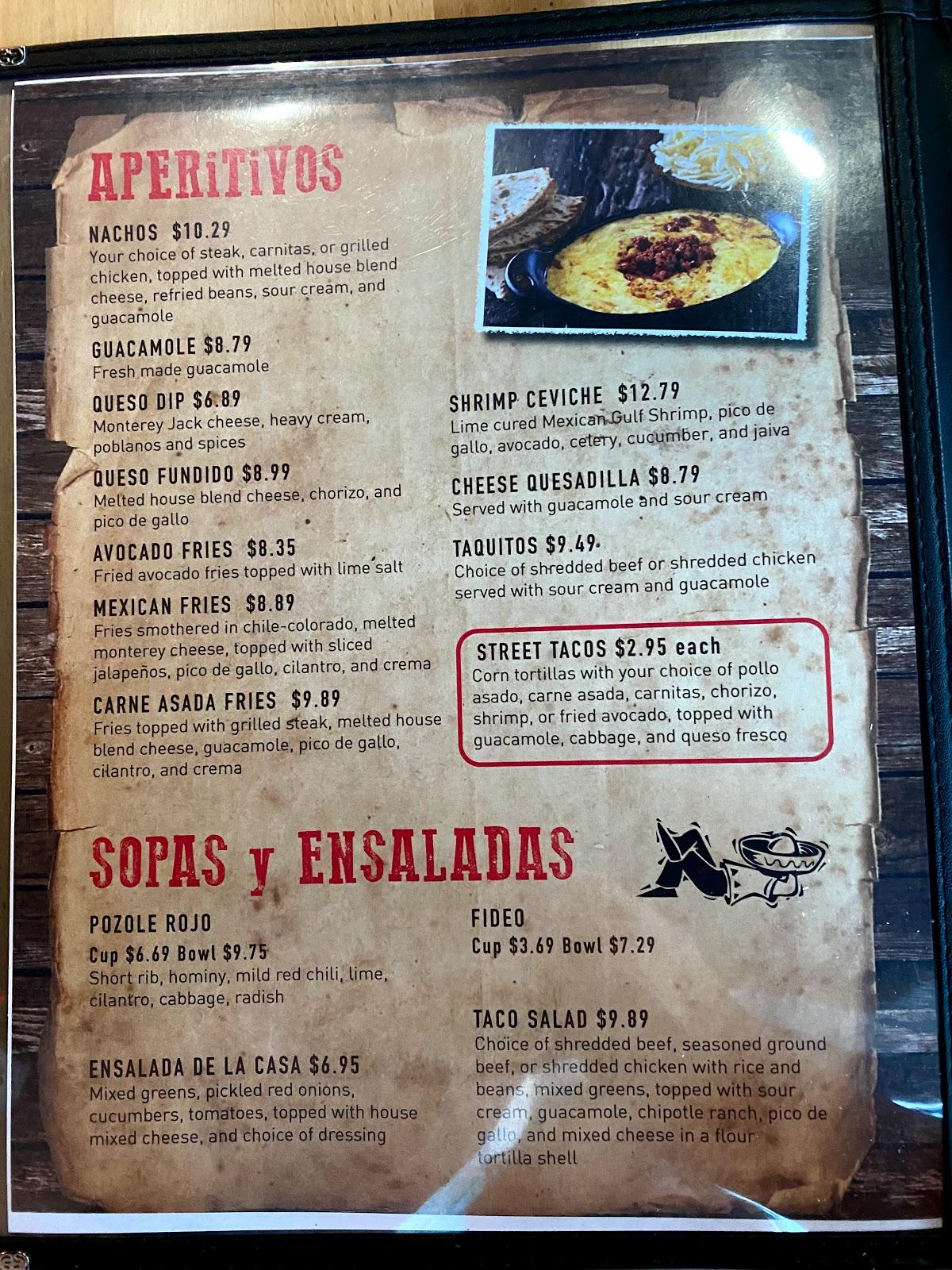 Menu at Cheecho's Fajitas & Cantina restaurant, Las Vegas
