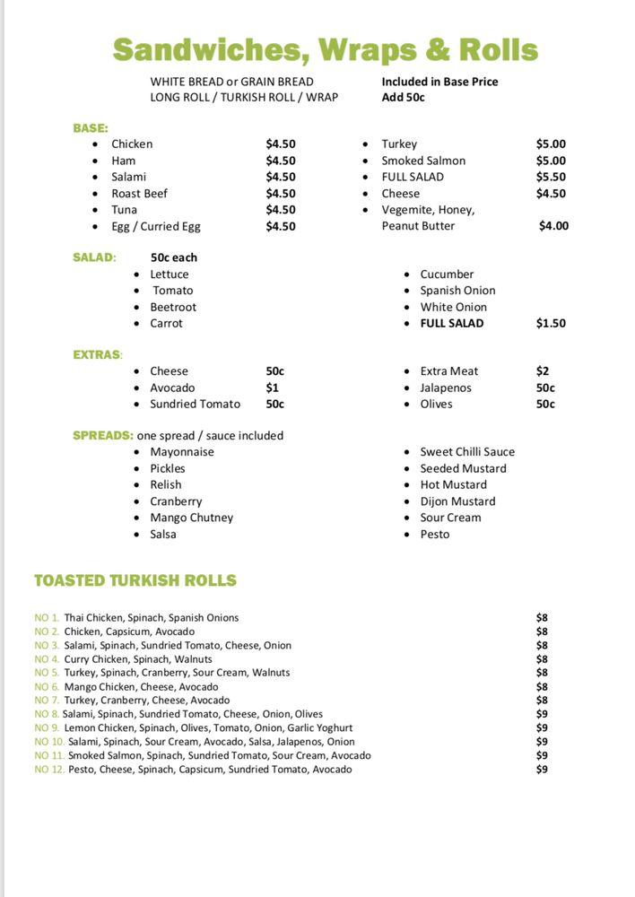 Menu at Chews on Hughes cafe, Batemans Bay