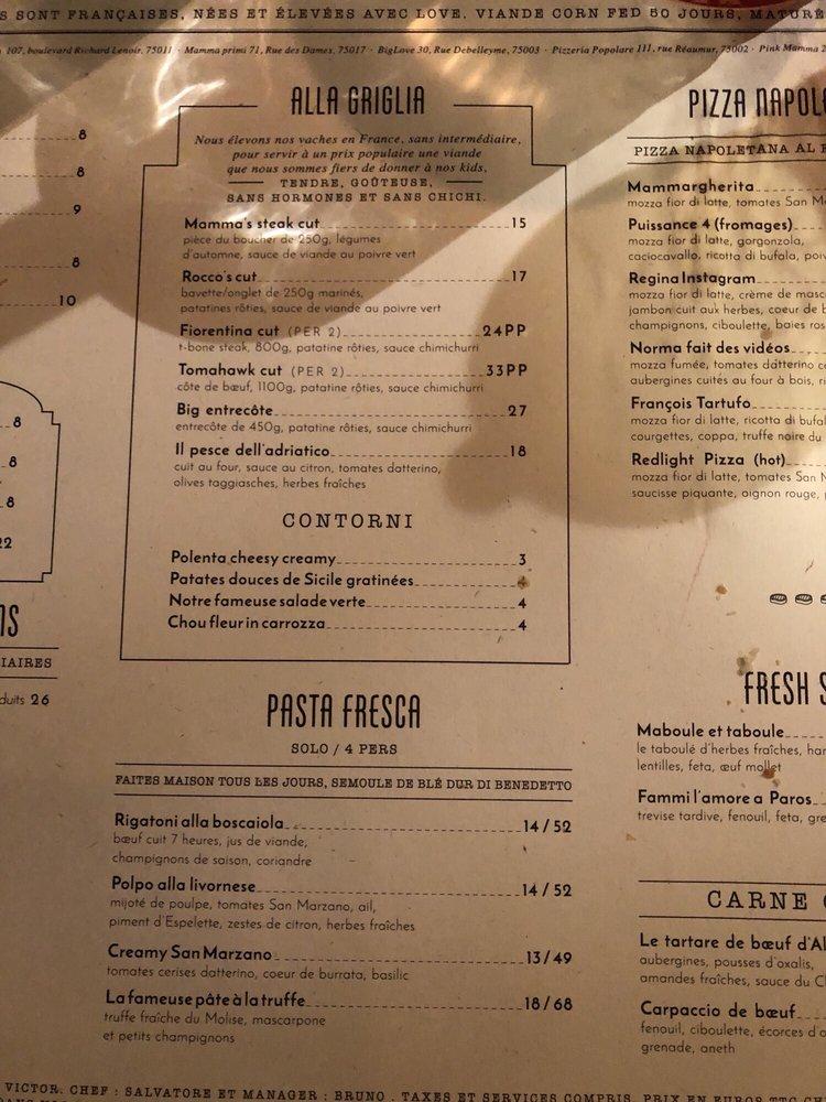Menu at Pink Mamma BBQ, Paris