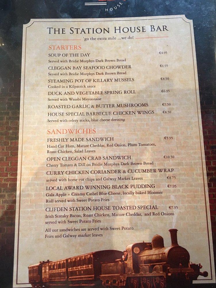 Menu at Outdoor Dining at Station House pub & bar, Clifden