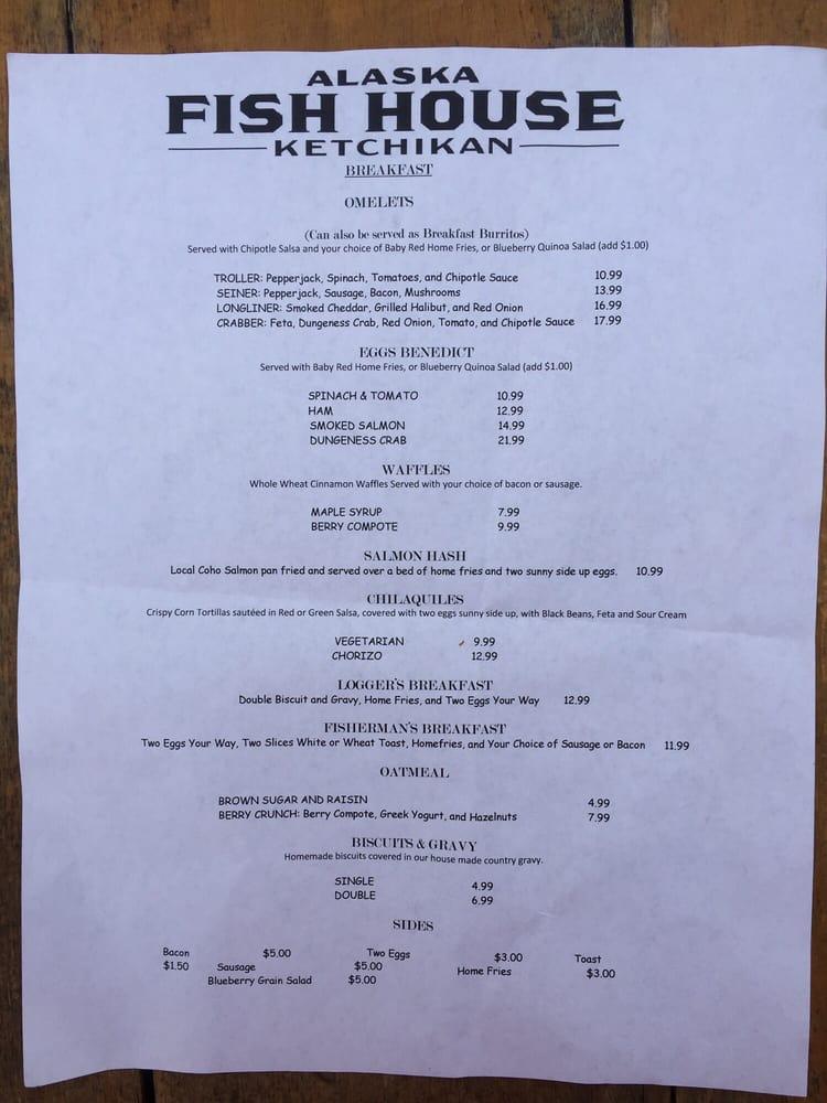 Menu at Alaska Fish House restaurant, Ketchikan