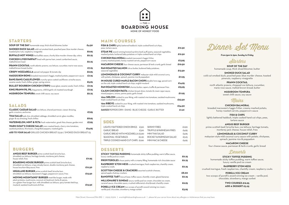 Menu at The Boarding House pub & bar, Howwood