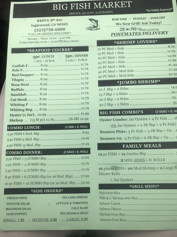 Menu at Big Fish Market restaurant, Inglewood, Crenshaw Blvd