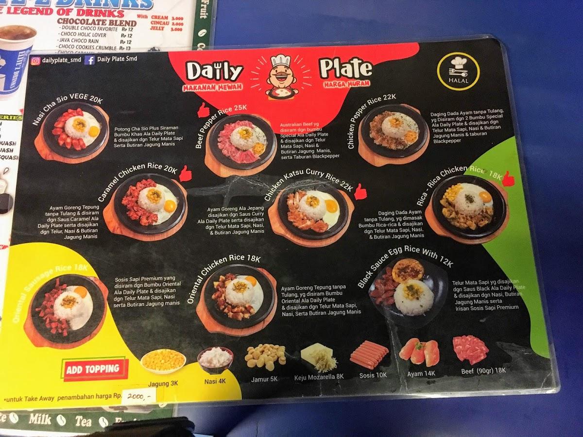 Menu at Daily Plate restaurant, Samarinda