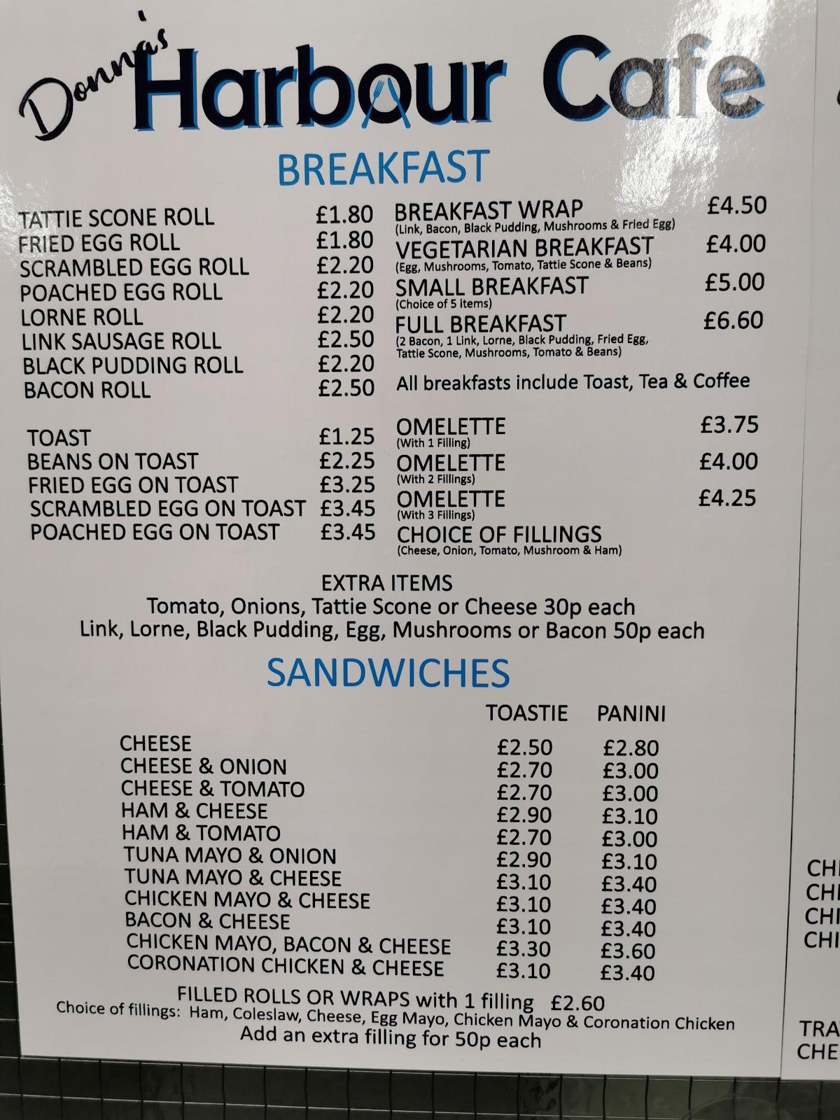 Menu at Donna's Harbour Cafe, Perth