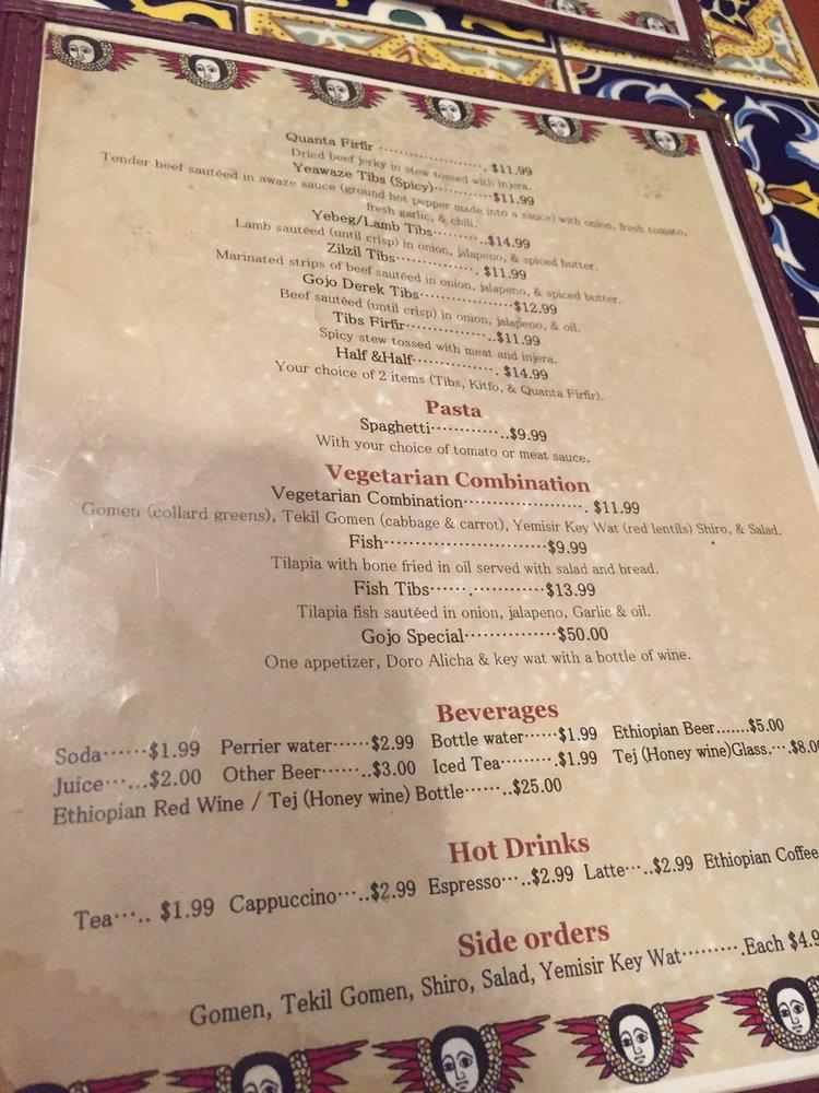 Menu at Gojo | Ethiopian Restaurant, Richardson