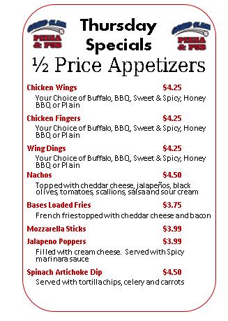 Menu at Grand Slam Pizza & Pub, West Bridgewater