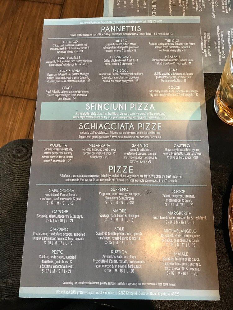 Menu at Licari's Sicilian Pizza Kitchen-No.1 pizzeria, Grand Rapids
