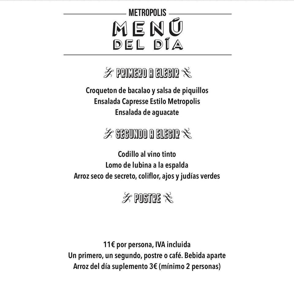 Menu at Metropolis Bistro pub & bar, Xàtiva