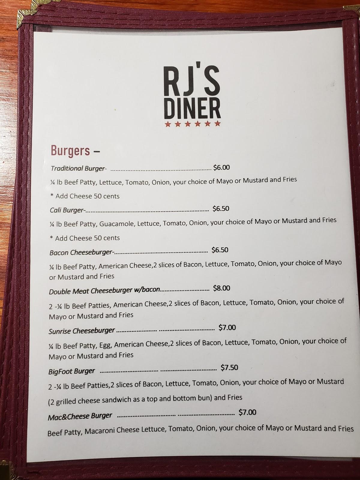 Carta del restaurante RJ's Diner, Devine, 205 TX-132