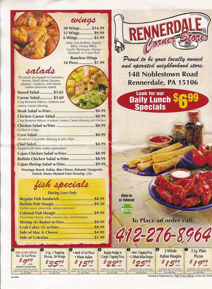 Menu at Rennerdale Corner Store pizzeria, Robinson Township