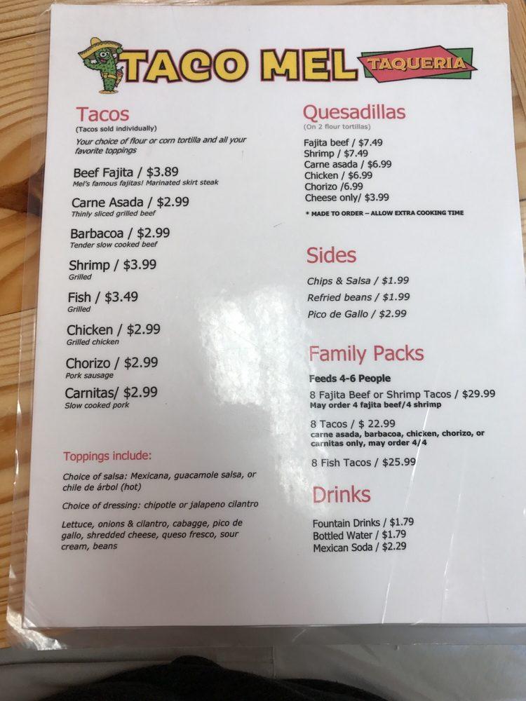 Menu at Taco Mel restaurant, Lake Charles