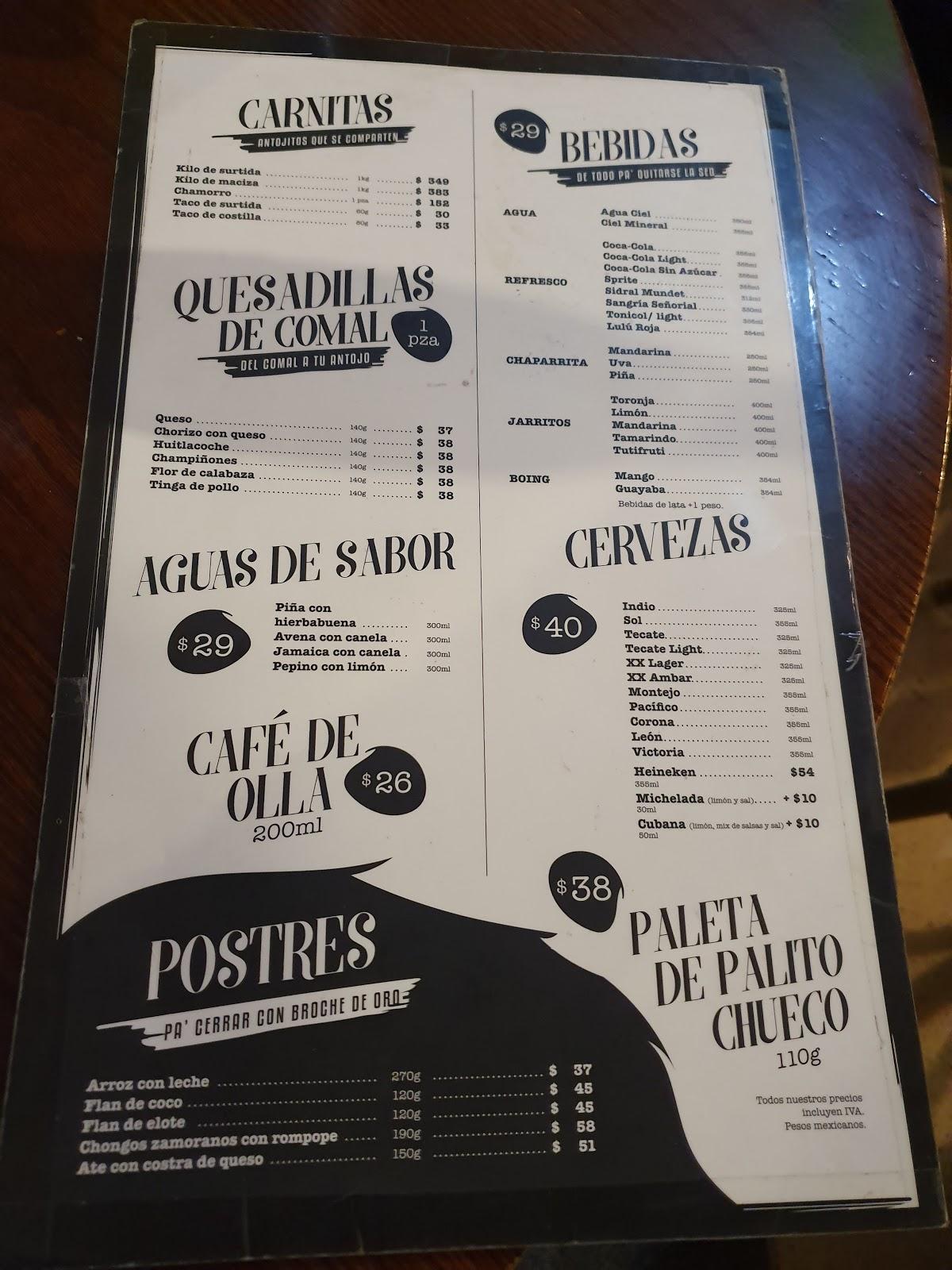Carta del restaurante Taquería El Caifán Alameda, Ciudad López Mateos
