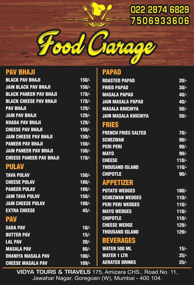 Menu at The Food Garage, Mumbai, Amizara Chs