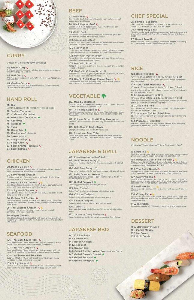 Menu at WIND Japanese and Thai restaurant, Mississauga