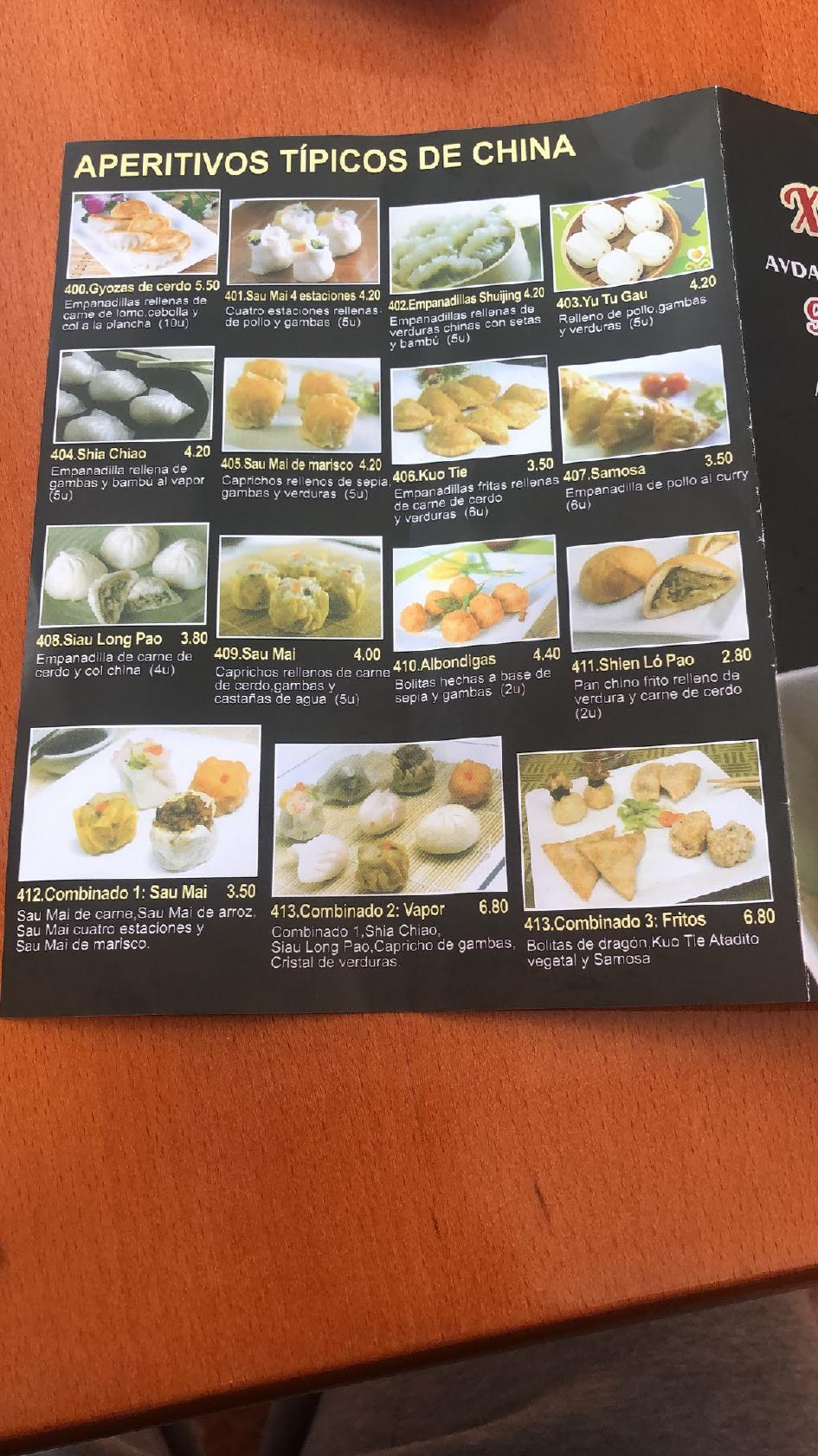 Carta del restaurante Xiang Man Lou, Chiva