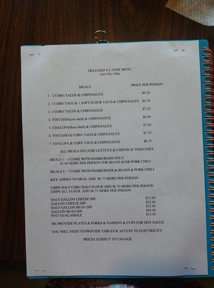 Menu at Delgado's restaurant, Great Bend