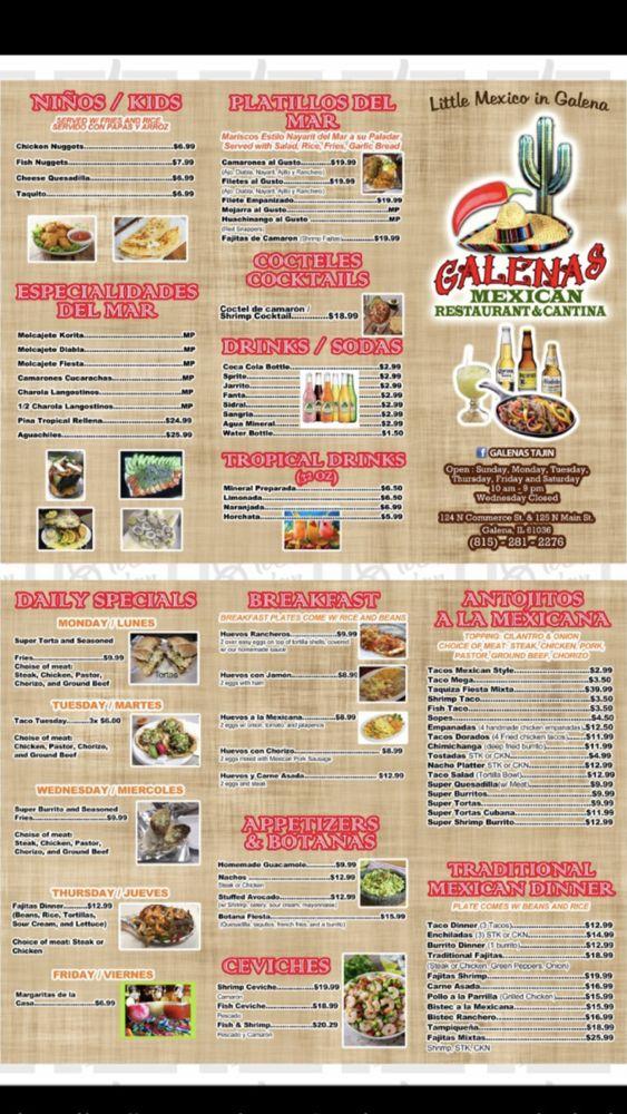Carta de Galenas Tajin Mexican Restaurant & Cantina, Galena