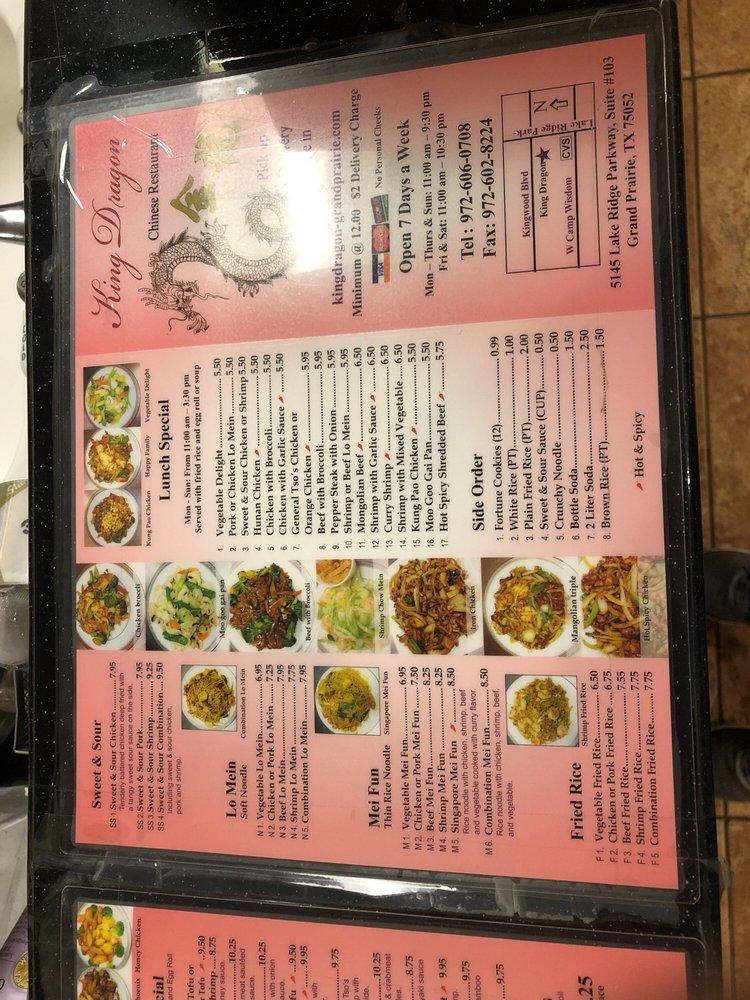Menu at King Dragon | Chinese Restaurant, Grand Prairie