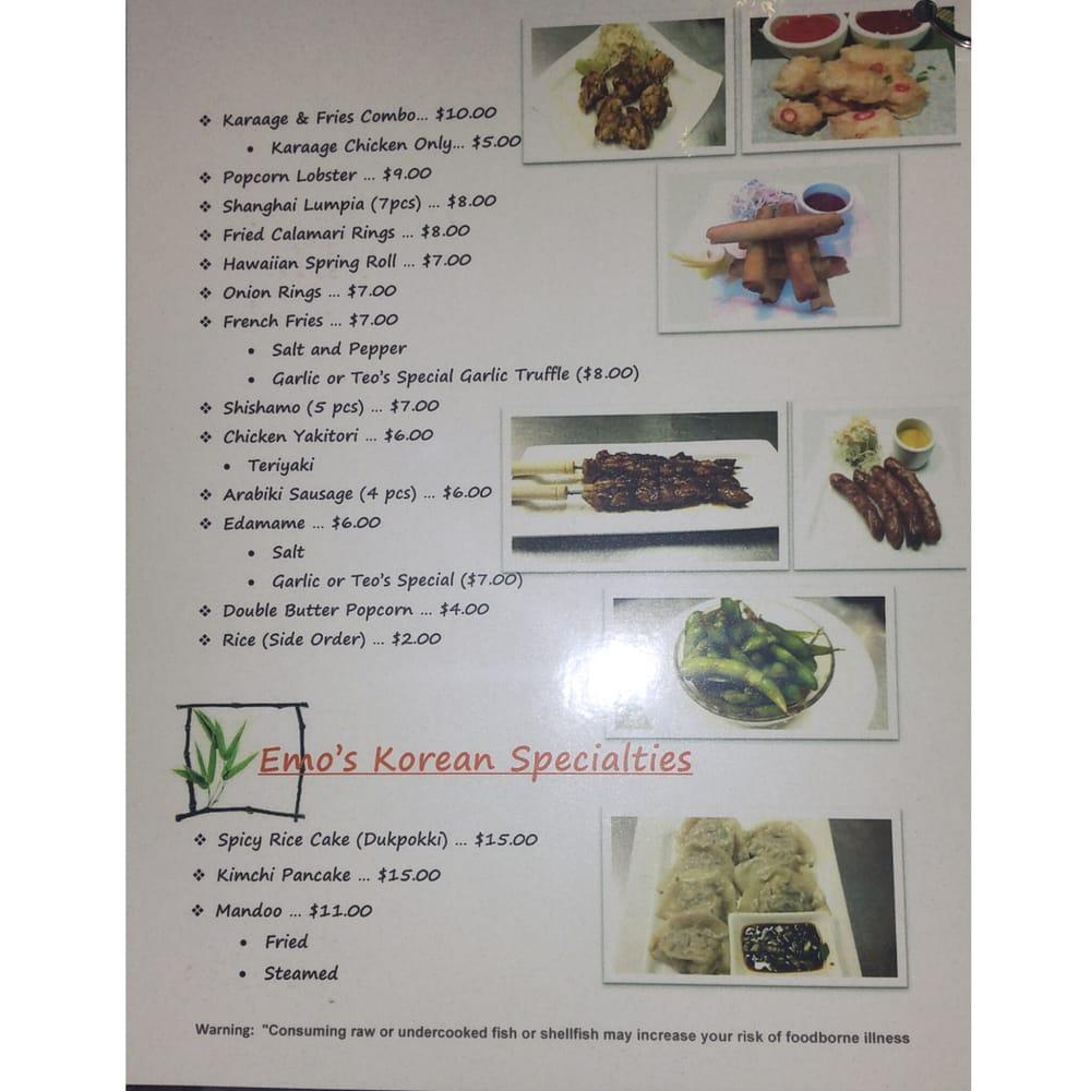 Menu at Pandora Cafe Karaoke/Bar & Grill, Honolulu