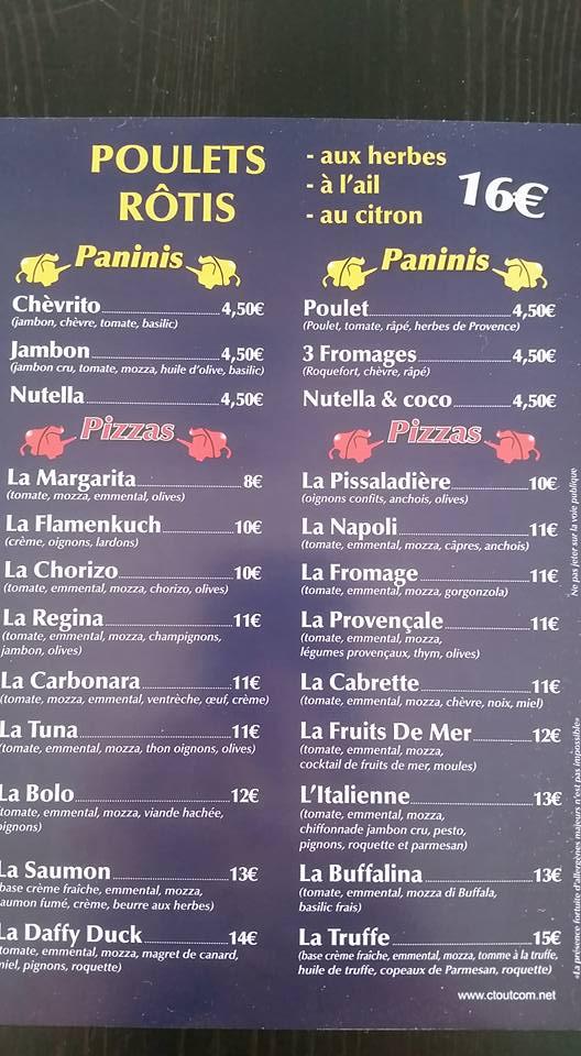 Menu at Pizzeria Chez Pinocchio, Le Lavandou