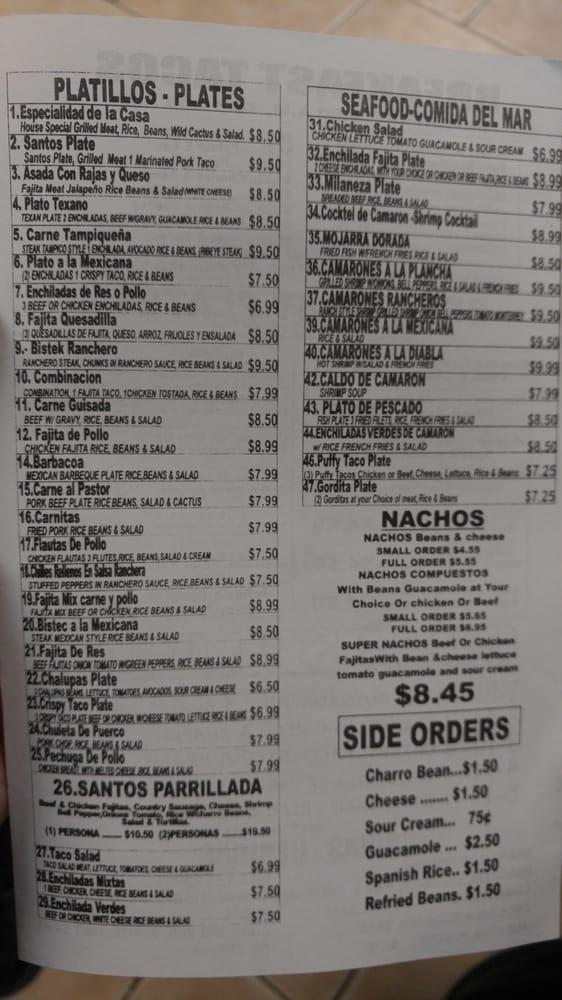 Menu at Santos Cafe, San Antonio, 603 Isom Rd Ste 105
