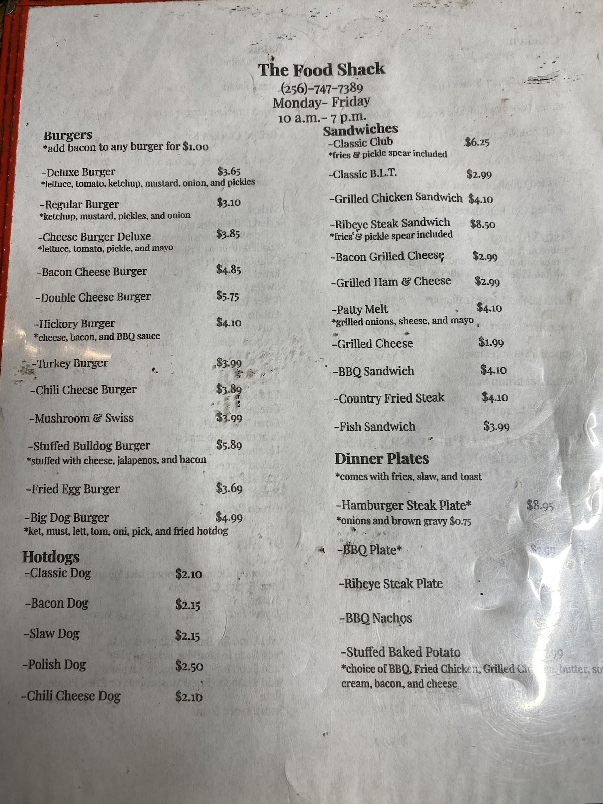 Menu at The Food Shack BBQ, Addison