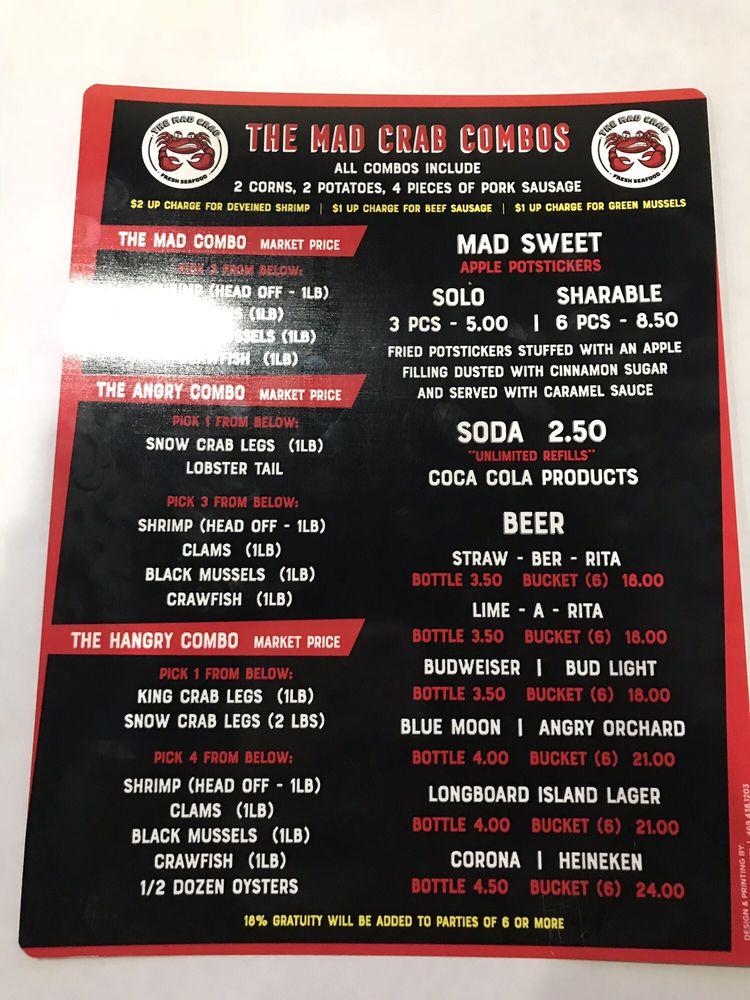 Menu at The Mad Crab restaurant, University City