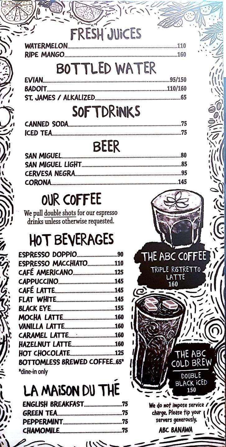 Menu at Abaca Baking Company cafe, Cebu City, Paseo arcenas