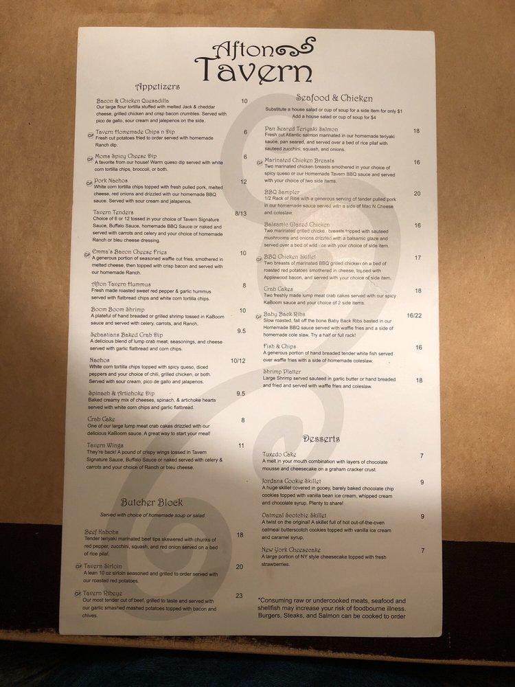 Menu at Afton Tavern pub & bar, Concord, 355 John Galt Way NW